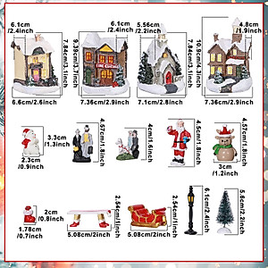 Yerliker 19 Pcs Christmas Village Sets LED Lights Christmas Village Houses with Figurines Battery Operated Christmas Village House Set for Collection Christmas Garden Table Home Indoor Room Decor