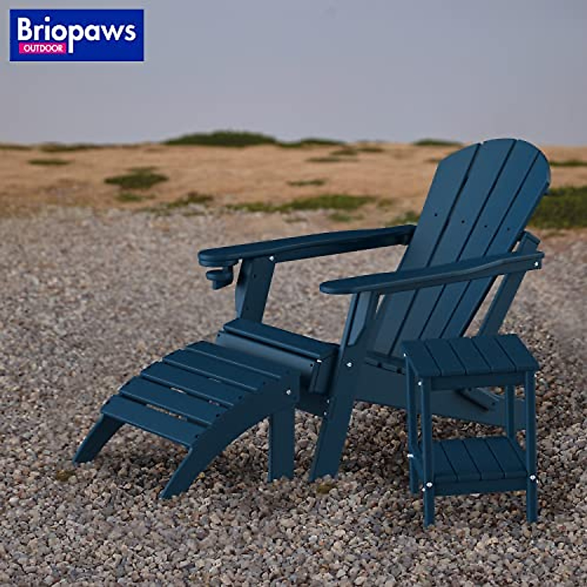 BRIOPAWS Folding Adirondack Ottoman, 19.7W x 18.5L x 13H Inch, HDPE All Weather Adirondack Chair Footrest, Plastic Footstool for Deck Backyard Patio Outdoor Poolside Porch Lawn Indoor, Blue