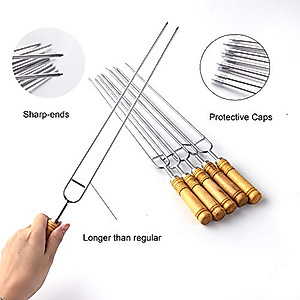 IMEEA Double Skewers for Grilling Thickened Barbeque Skewers Stainless Steel Skewers for Kabobs BBQ Stick with Wood Handle, 16.5-Inch