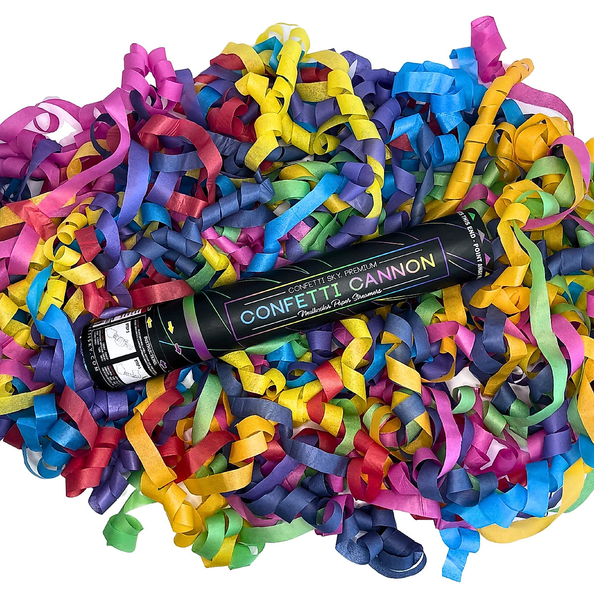 Confetti Sky [6 Pack] 12 Inch Streamer Cannons | Multicolor Streamers Cannons for Wedding Celebration, Birthday Party, Pranks, Graduation, Christmas Eve and New Year Celebrations (Multicolor)