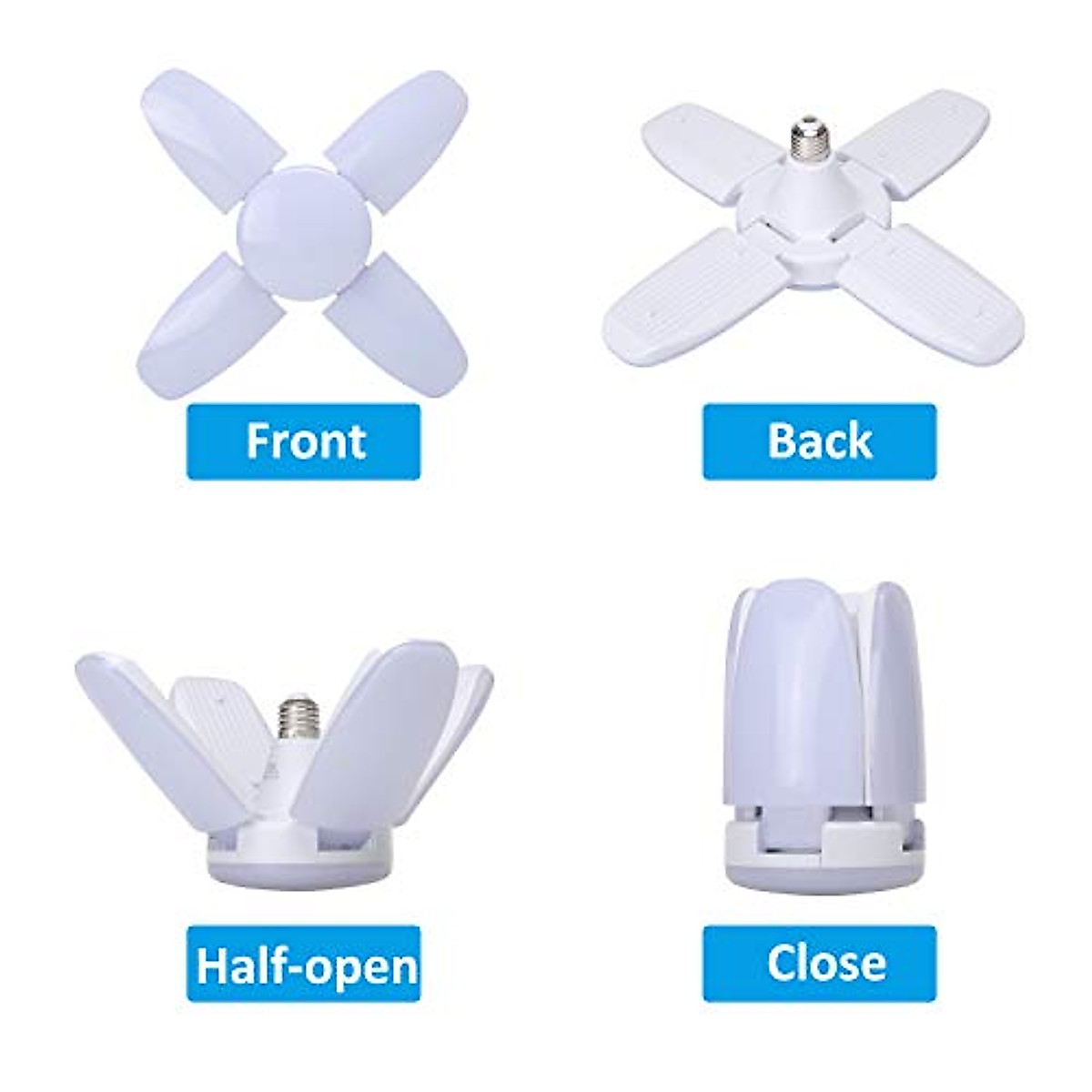 CESAILT LED Garage Lights Bulb 4 Pack, 60W Garage Lights Ceiling, 6000LM Garage Lighting, E26 Daylight Lamps with 4 Deformable Panels for Garage, Workshop, Basement, auto Shops Etc.