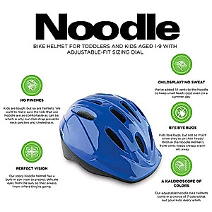 Joovy Noodle Bike Helmet for Toddlers and Kids Aged 1-9 with Adjustable-Fit Sizing Dial, Sun Visor, Pinch Guard on Chin Strap, and 14 Vents to Keep Little Ones Cool (Small, Blueberry)