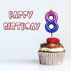 2.4in Birthday Candle, Purple Blue Gradient Number Birthday Candles for Cake Number Candle Decoration for Kids Adults Birthday Party Wedding Anniversary Graduation Ceremony (8)