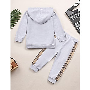 Yoxindax Toddler Baby Boy Clothes Outfits Plaid Bear Long Sleeve Hoodie Sweatshirt Patchwork Pants Spring Clothes for Boys(2-3t)