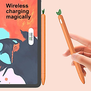 TYPLAUSE (2 Pack) Fruit Design Silicone Soft Protective Cover Accessories Compatible with Apple Pencil 2nd Generation iPencil Case Sleeve Cute (Peach+Avocado)