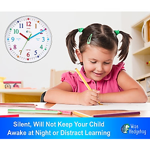 WISE HEDGEHOG Learning Clock for Kids, Silent Non Ticking, Telling Time Teaching Clock, Kids Room Wall Decor for Bedrooms, Analog Kids Clock for Teaching Time, Kids Learn to Tell Time Easily
