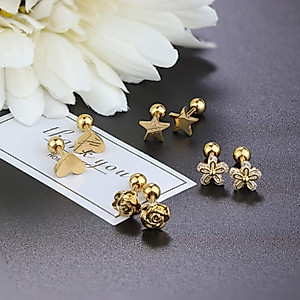 YADOCA Surgical Steel Cartilage Earrings for Women Men Cartilage Piercing Jewelry Stainless Steel Tragus Earrings Gold Cartilage Earring Sets for Multiple Piercing Conch Helix Tragus Piercing Jewelry