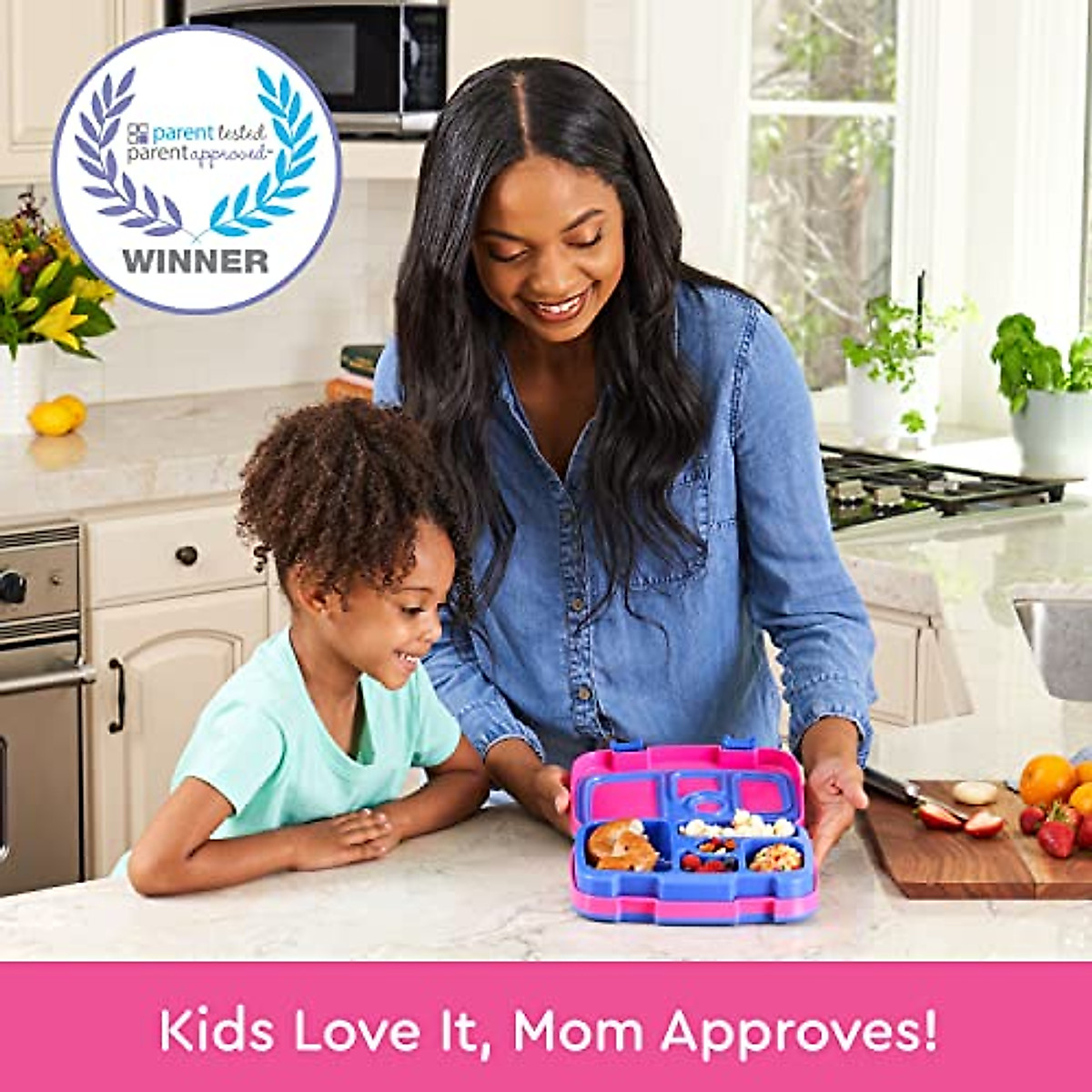 Bentgo® Kids Brights Bento-Style 5-Compartment Lunch Box - Ideal Portion Sizes for Ages 3 to 7 - Leak-Proof, Drop-Proof, Dishwasher Safe, BPA-Free, & Made with Food-Safe Materials (Fuchsia)