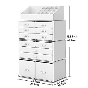 Readaeer Makeup Cosmetic Organizer Storage Drawers Display Boxes Case with 12 Drawers (White)