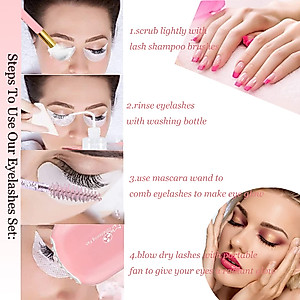 AREMOD Eyelash Extension Supplies with USB Air Conditioning Blower Lash Fan 50 Lash Shampoo Brush 1 Nose Blackhead Facial Cleaning Brush 1 Plastic Wash Bottle(Pink)