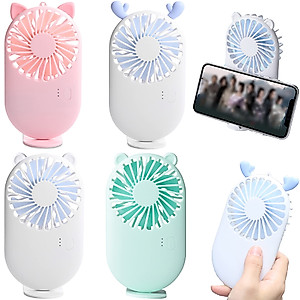Aeergured Portable Handheld Fan 4 Pack, Mini Fan with Base as Small Desk Fan, USB Rechargeable Personal Fan Pocket Fan, 3 Speed Battery Operated Eyelash Fan for Women Kids Outdoor Office
