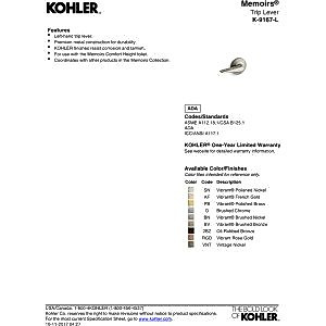 KOHLER 9167-L-BL Memoirs Trip Lever, Matte Black