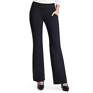 Bamans Yoga Dress Pants for Women Bootcut, Slant Pockets, Wide Flare, Workout Long Bootleg Dress Yoga Pants(3 Black,XX-Large)