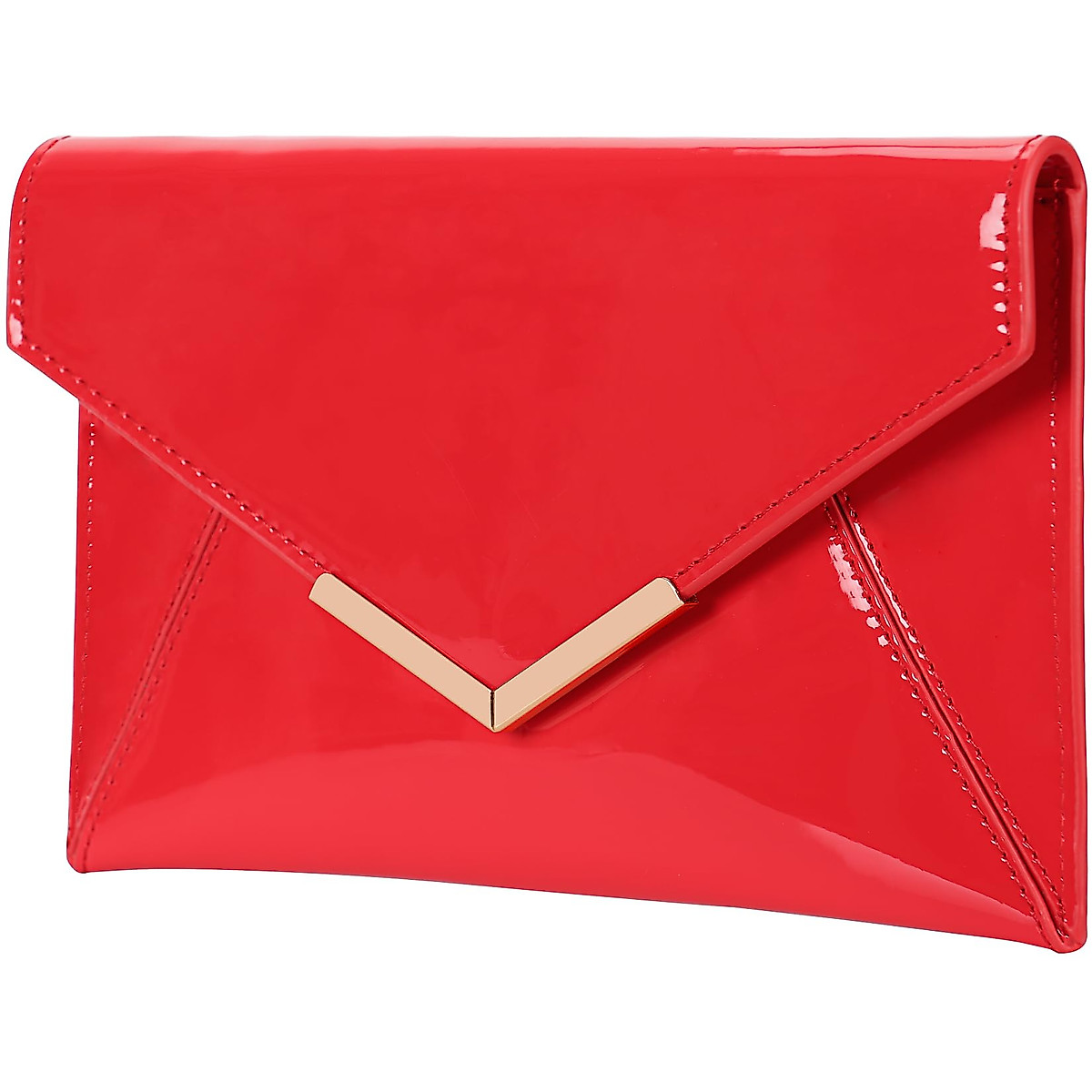 Dexmay Women Envelope Clutch Handbag Patent Leather Pouch Foldover Dress Purse Red