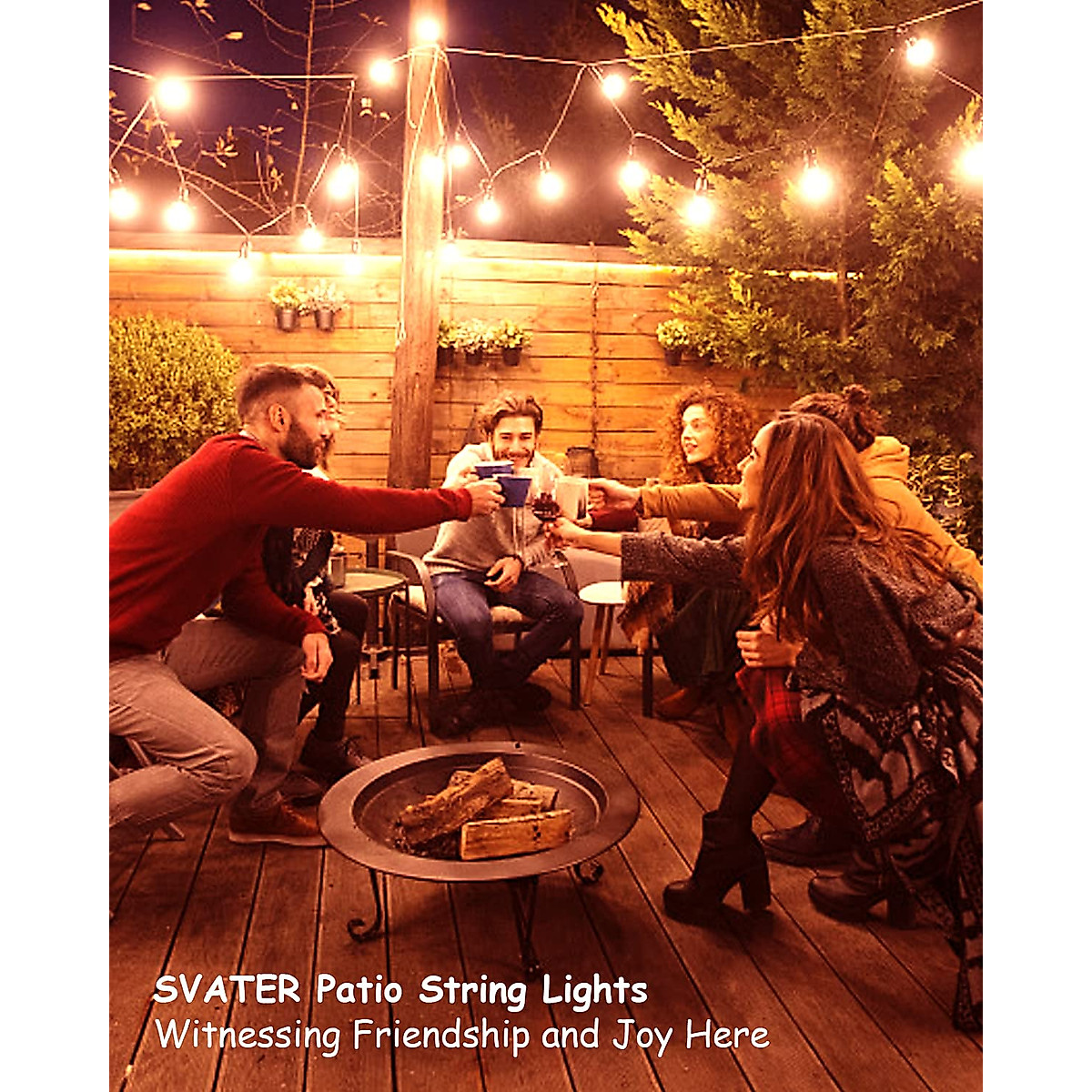 Svater Outdoor String Lights 150FT, Patio Lights with 75+3 Shatterproof LED Bulbs, Outside Plastic Hanging Globe Lights for Backyard Cafe Market Bistro, Dimmable Warm White 2700K