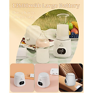 Babyaid Portable Bottle Warmer, Fast Heating Bottle Warmer with 4 Adapters, 4 Gears Temperature Smart Control Bottle Warmer, Cordless Trval Baby Bottle Warmer for Breastmilk or Formula, Pearl White