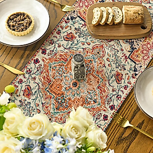 Artoid Mode Boho Bohemia Style Orange Table Runner, Country Rustic Farmhouse Magical Fall Kitchen Dining Table Decoration for Home Party Decor 13x72 Inch