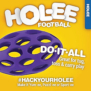 JW Pet Hol-ee Football Dog Toy Puzzle Ball, Natural Rubber, Medium (6.5 Inch Length), Colors May Vary