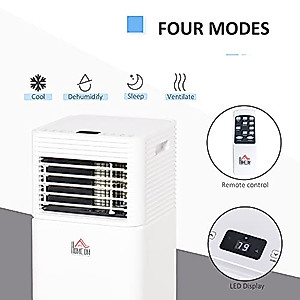 HOMCOM 7000 BTU Mobile Portable Air Conditioner for Cooling, Dehumidifier, and Ventilating with Remote Control, for Home Office, White