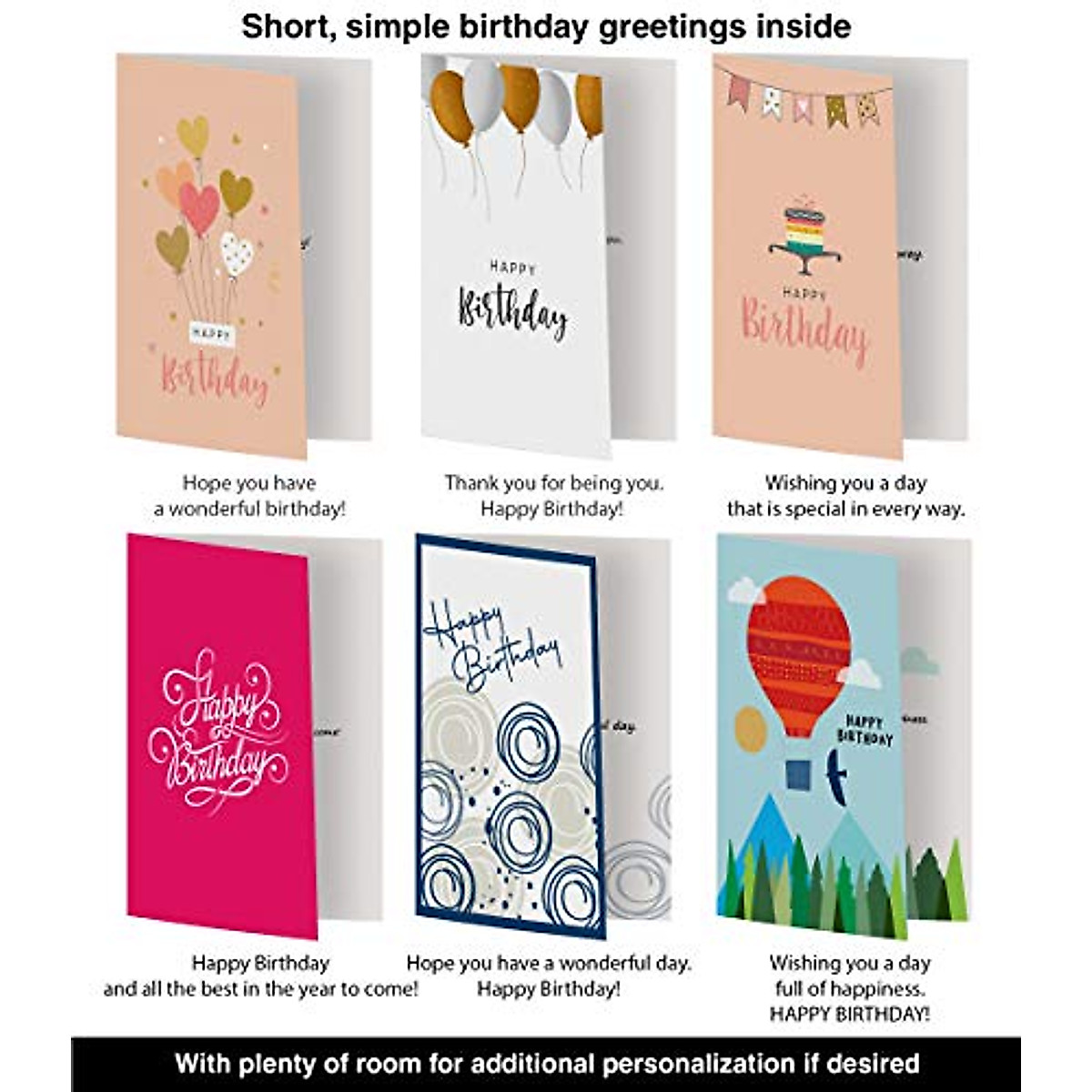 Dessie Unique Birthday Cards Assortment with Generic Birthday Greetings Inside. Suitable For Men, Women and Kids. Includes Envelopes and Gold Stickers, 60 Cards