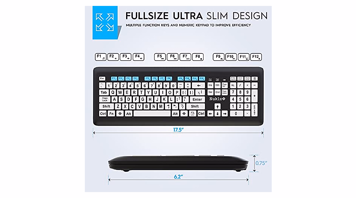 Nuklz N Magnus 325 | Wireless Large Print Full Size Computer Keyboard ...