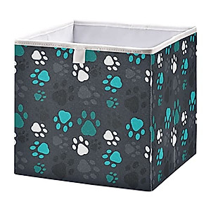 WELLDAY Storage Basket Cute Paw Prints Foldable 11 x 11 x 11 in Cube Storage Bin Home Decor Organizer Storage Baskets Box for Toys, Books, Shelves, Closet, Laundry, Nursery