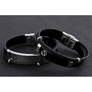 Personalized AA NA Sobriety Gifts for Women Men,Stainless Steel Leather Narcotics Alcoholics Anonymous Addiction Bracelets Bangle,Inspired One Day At A Time Sober Recovery Jewelry for Her Him