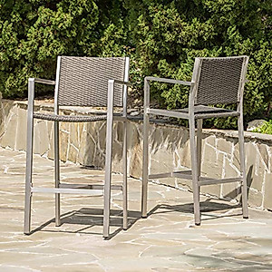 Christopher Knight Home Cape Coral Outdoor Wicker Bar Stools, 2-Pcs Set, Grey
