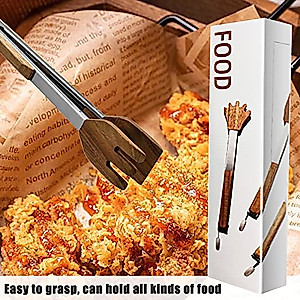 COMUSTER Acacia wood food clip is special for steak&BBQ, with hanging hole design, wooden heat insulation handle, stainless steel clip, easy to grasp, and can handle all kinds of food
