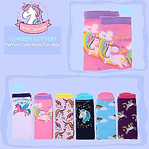 Kids Girls Knee High Socks Unicorn Gift Long Boot Crazy Silly Fun Animal Socks Tall Funny Colorful Stocking Stuffer Child Socks 6 Pairs (Animal Rainbow Unicorn)