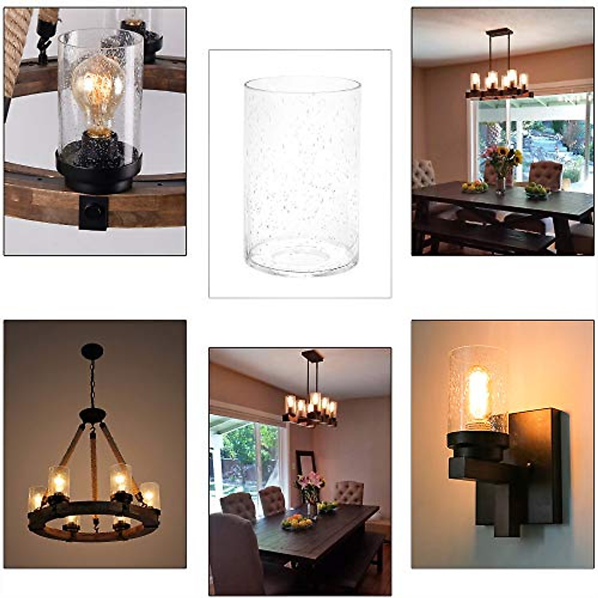 Voguad Seeded Glass Lamp Shade 3 Pack, Clear Cylinder Glass Shade for Light Fixture Replacement Globe for Pendant Light Wall Sconce Chandelier, 1 5/8 inch Fitter