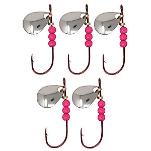 Tooth Shield Tackle Ice Fishing Deadstick Charmer Hook Tip-Up Rig / Tip Down Hook Rig Walleye Crappie Perch Jig [Red Pink] 5 Pack (Hook Size: 4)