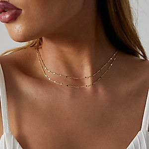 Sewyer 14K Gold Plated Satellite Choker Necklace for Women Dainty Coin Chain Choker Simple Beaded Necklaces Everyday Jewelry Gifts