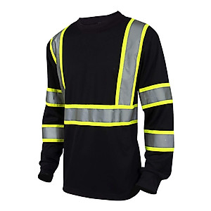 L&M Hi Vis Class 3 T Shirt Reflective Safety Black Long Sleeve HIGH Visibility 39 (XL, Black)