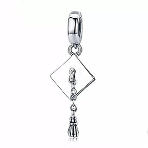 Bachelor's Hat Charm 925 Sterling Silver Graduation Cap Charm Beads Fit on Pandora Charms Bracelet & Necklace