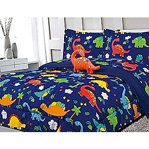 LinenTopia 8 Piece Dinosaur Queen Bedding Set for Boys, Bed in a Bag, Kids Comforter Set with Bed Sheets, Pillow Case, Toy Pillow, Toddler Bedroom Kit, Dinosaur Room Decor for Boys, Queen Size