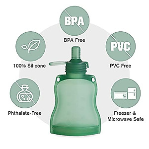 haakaa Silicone Refillable Squeezy Baby Food Yummy Pouch Homemade Organic Food for Babies/Toddlers/Kids, 2 Pack 4 oz, Pea Green