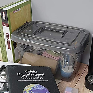 CadineUS 6-pack Plastic Grey Boxes, Storage Bins with Lids