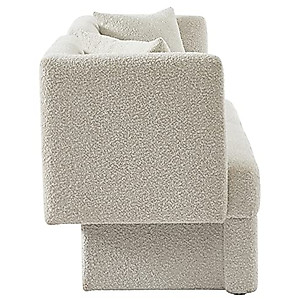 Meridian Furniture 616Cream-L Marcel Collection Modern | Contemporary Loveseat with Rich Cream Boucle Fabric, Curved Back, 68" W x 28" D x 32" H, Cream