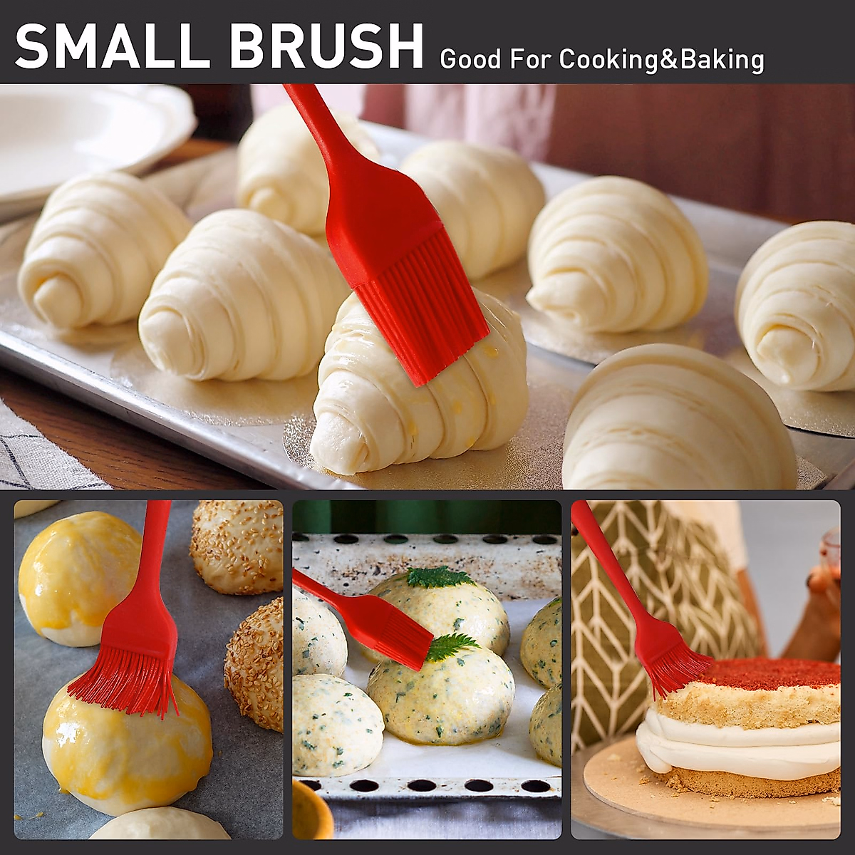 Pastry Brush-Begonia Silicone Basting Brush for Cooking,2pcs 10+8 in Heat Resistant Food Brushes for Baking, Grilling, Cooking and Spreading Oil, Butter, BBQ Sauce, or Marinade Red,A-11