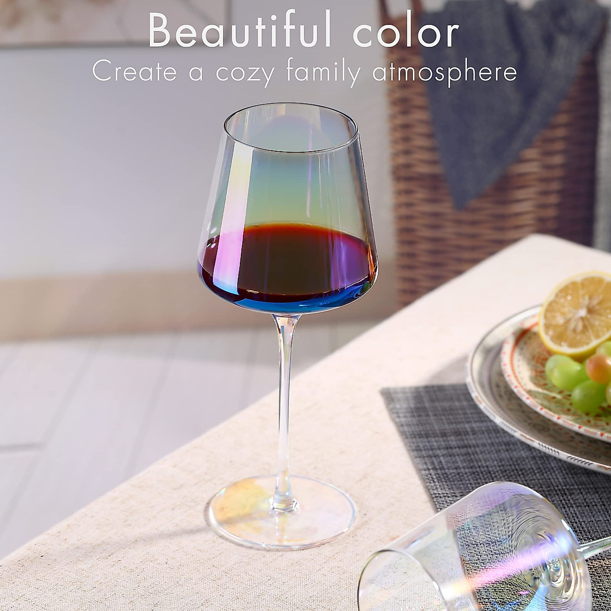 Physkoa Red Wine Glasses Set of 6 - Iridescent Crystal Wine Glass Rainbow Wine Glasses for Wine Tasting, Wedding Gift, Anniversary, Christmas, Birthday ，Mothers Day Gift