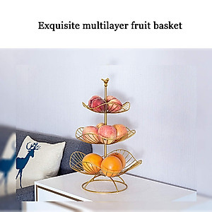 MINIDUo 3 Tier Fruit Basket,Metal Fruits Vegetable Bowl Desserts Candy Buffet Plates Serving Tray for Family Dinner Birthday Party Wedding-Gold,LotusLeafBlack
