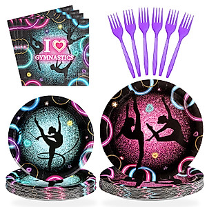96Pcs Gymnastics Birthday Party Supplies Gymnastics Party Plates Disposable Paper Gymnastics Tableware Set for Girls Gymnastics Birthday Baby Shower Decorations, Serves 24