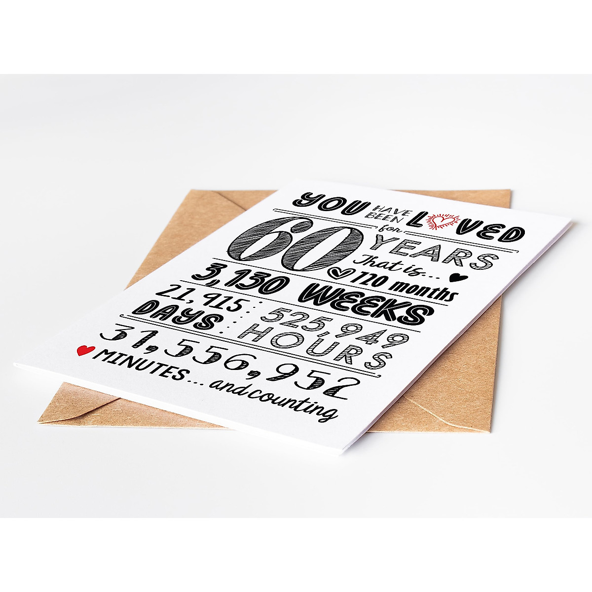 Katie Doodle 60th Birthday Card - Super Cute 60th Birthday Gifts for Women, 60th Birthday Decorations Women, 60th Birthday Decorations for Men, Table Decor - Includes 60 Years Loved Card & Envelope