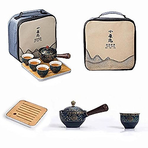 WOLIGECA Porcelain Chinese/Japanese Kung Fu Tea Set, Portable Teapot Set with 360 Degree Rotating Teapot and Tea Strainer,All in One Gift Bag for Travel,Office,Home and Outdoor