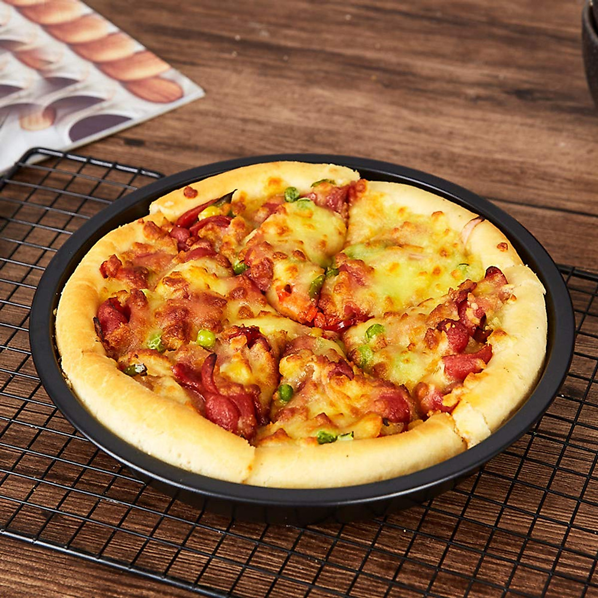 NJZYB Pizza Bakeware, Carbon Steel Non-Stick Coating Pie Pans for Oven Baking, Round Deep Dish Pizza Pan, Dishwasher Safe, for Kitchen, Party, Commercial,9inch