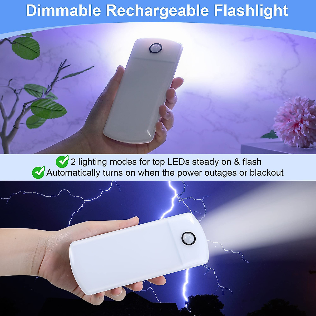 Enhon 6 Pack LED Power Failure Light, 4 in 1 LED Rechargeable Plug in Flashlights with Motion Detection, LED Emergency Lights for Home Power Failure Black Outs Hurricane Supplies