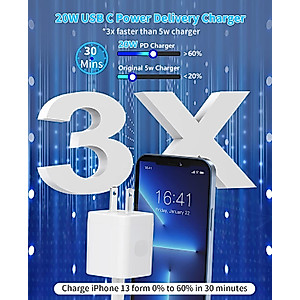 tiavalmax USB C Charger Cable for iPhone iPad, USB 2.0 Type C Charger Fast Charging (2 Pack USB C Charger Block & 6.6ft USB C to Lightning Cable)
