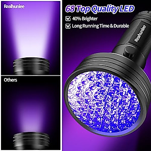 REALHUNLEE Auto Air Conditioner Leak Detector Tool Flashlight Oil AC UV Dye Leak Test Detection Kit Pro 68 LED Flashlight with UV Protective Glasses