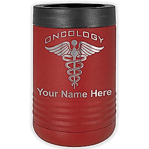 LaserGram Double Wall Insulated Beverage Can Holder, Oncology, Personalized Engraving Included (Standard Can, Maroon)